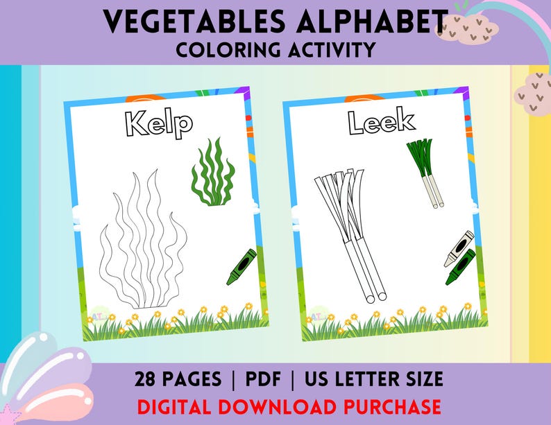 Vegetables Coloring Activity | Vegetables Alphabet Coloring ...