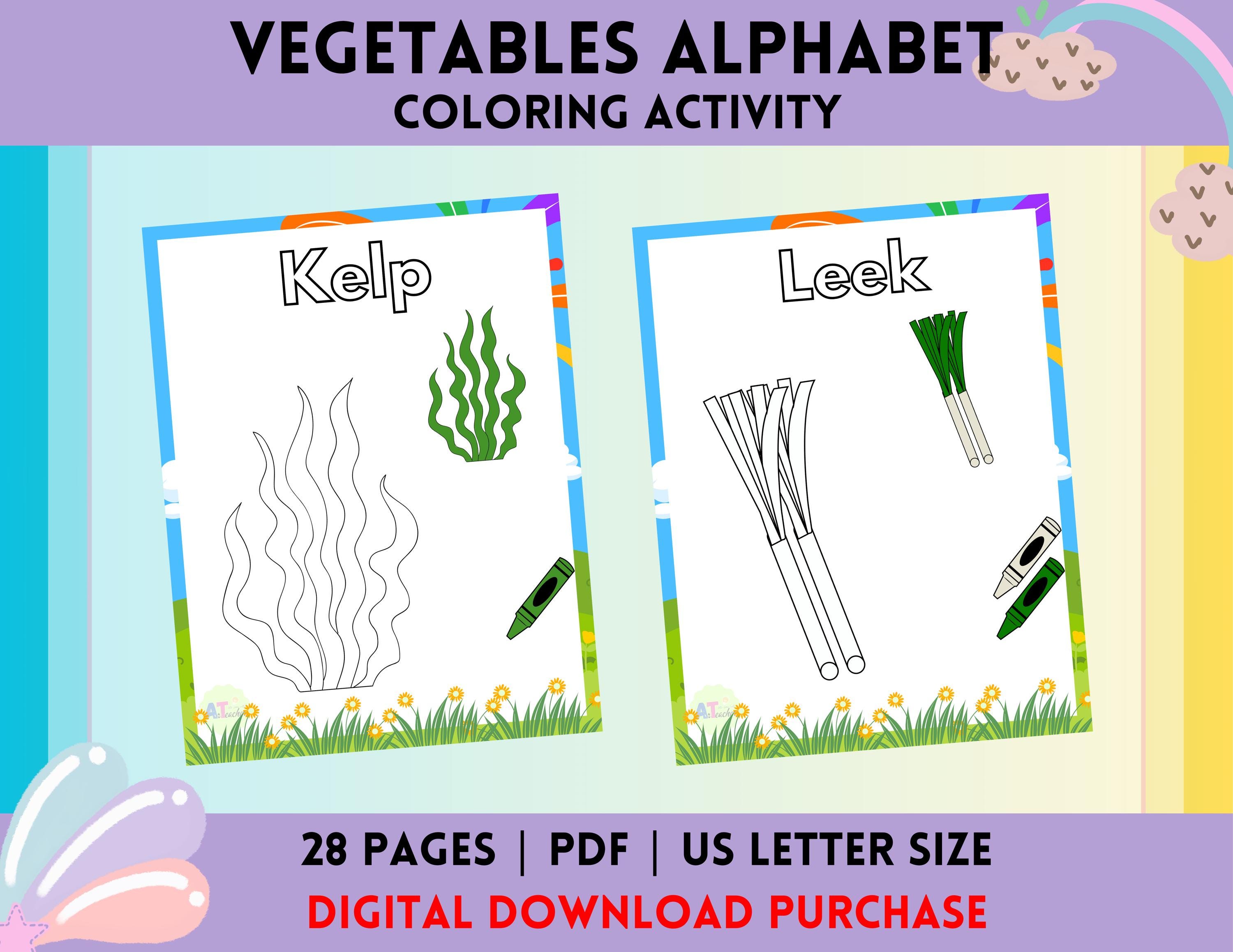 Vegetables Coloring Activity | Vegetables Alphabet Coloring ...