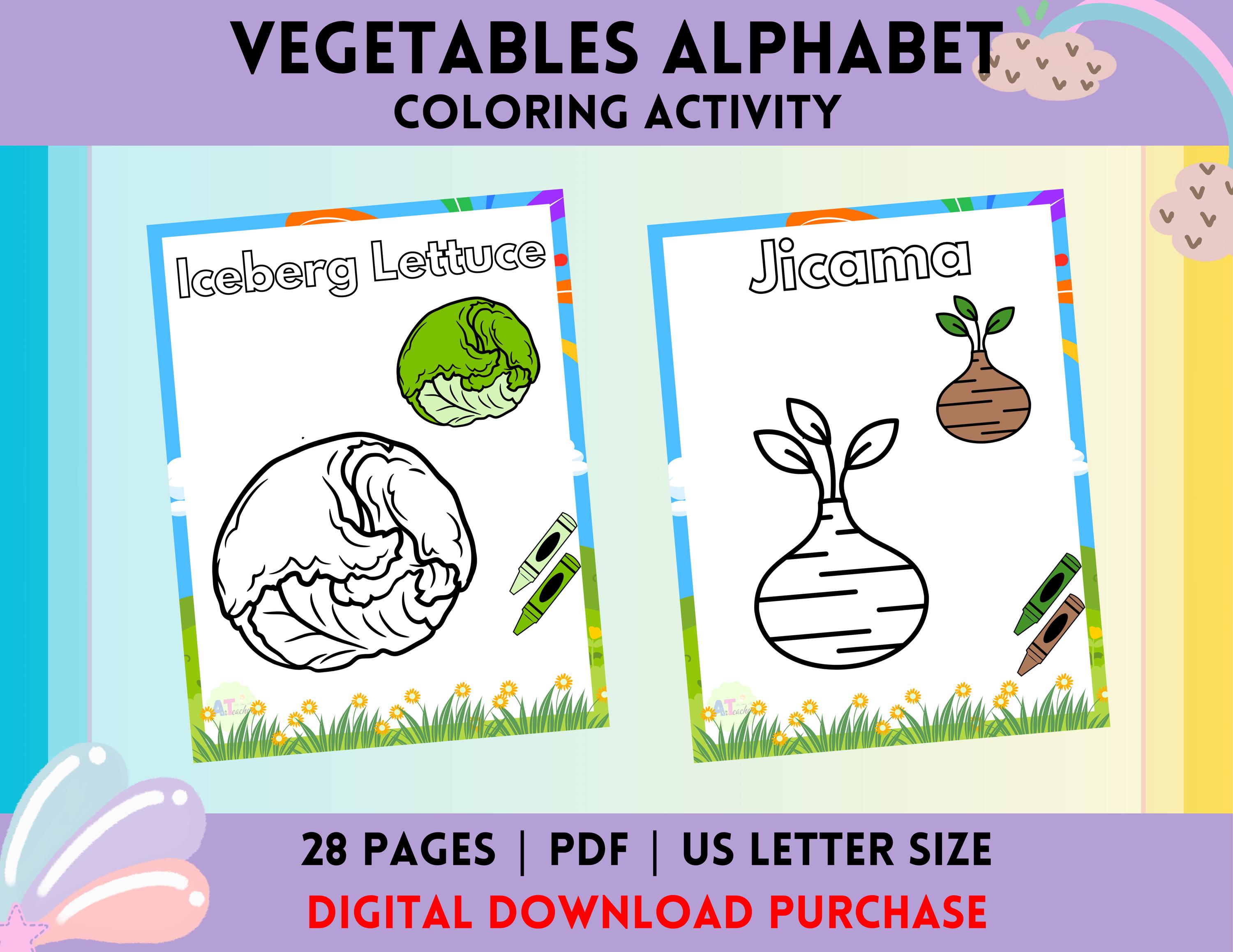 Vegetables Coloring Activity | Vegetables Alphabet Coloring ...