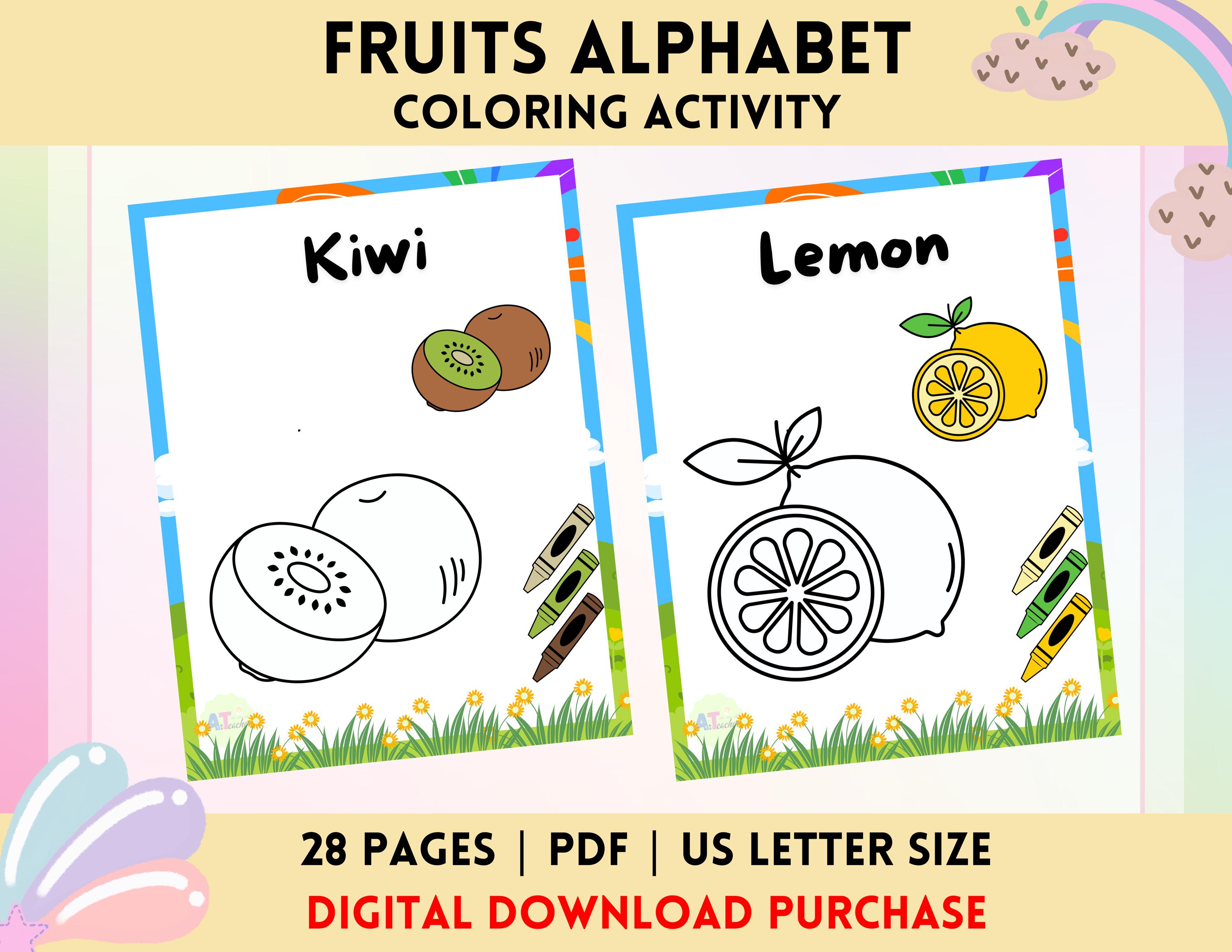 Fruits Coloring Book | Fruits Alphabet Coloring Activity | Fruits ...