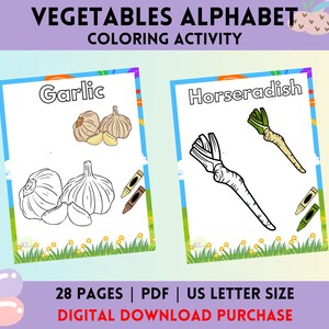 Vegetables Coloring Activity | Vegetables Alphabet Coloring ...