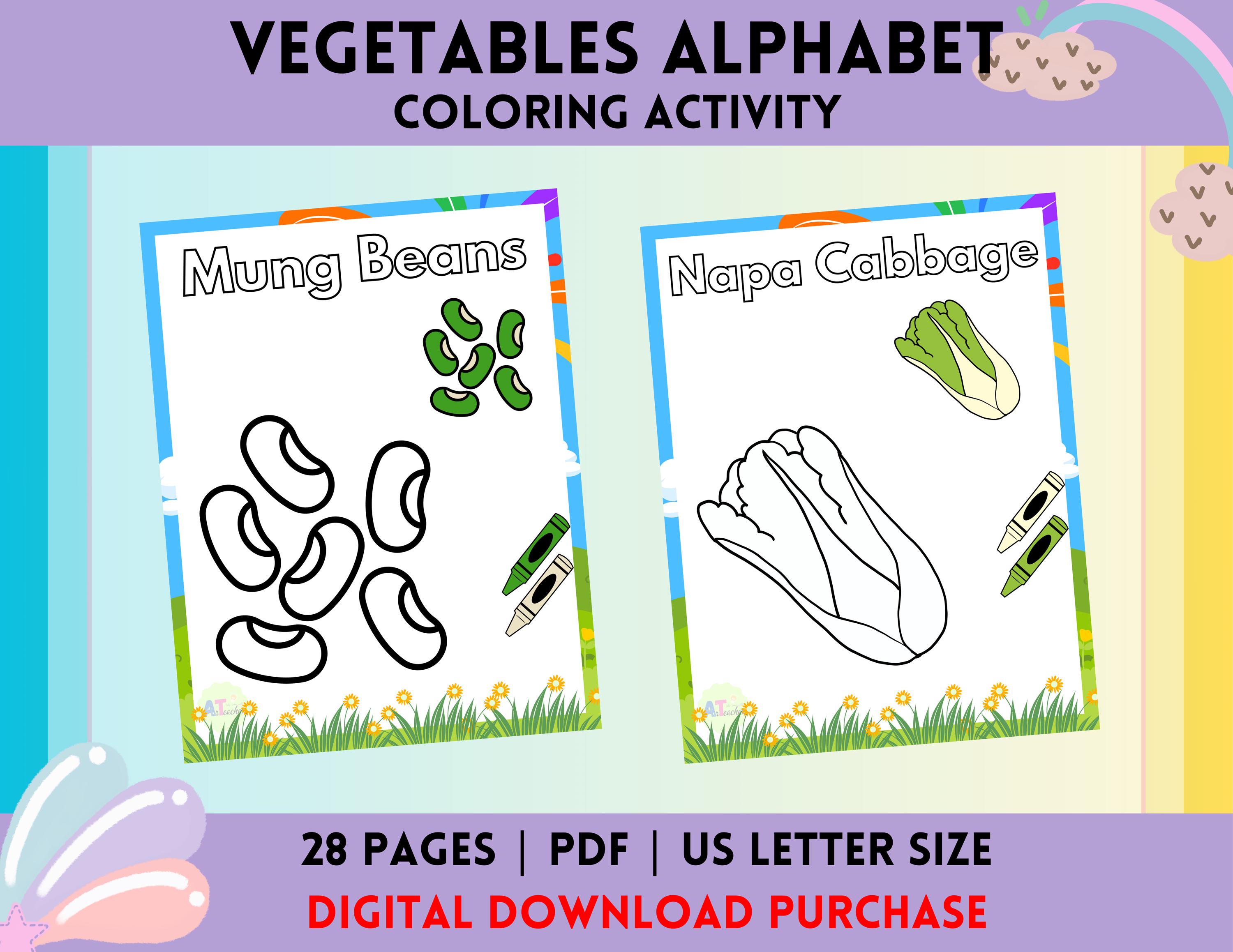 Vegetables Coloring Activity | Vegetables Alphabet Coloring ...