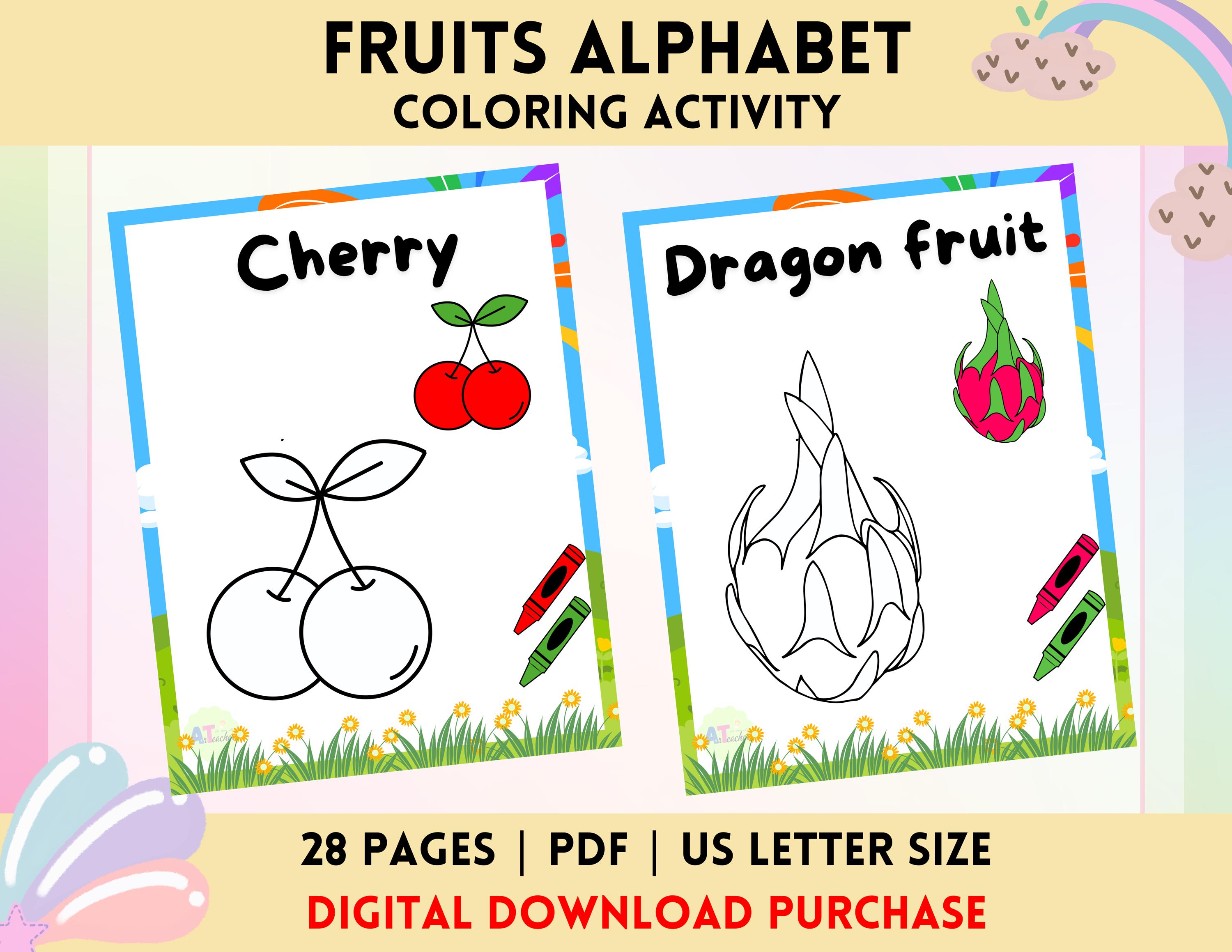 Fruits Coloring Book | Fruits Alphabet Coloring Activity | Fruits ...
