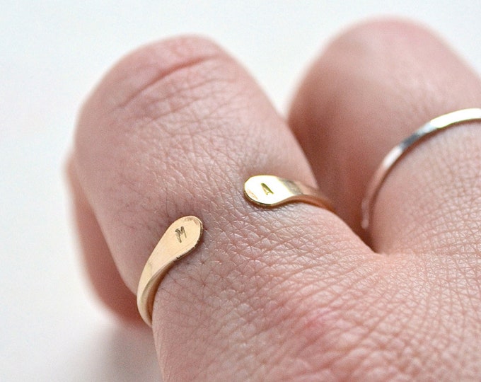 Custom Initial Ring - Silver Initial Ring, Silver Double Initial Ring ...