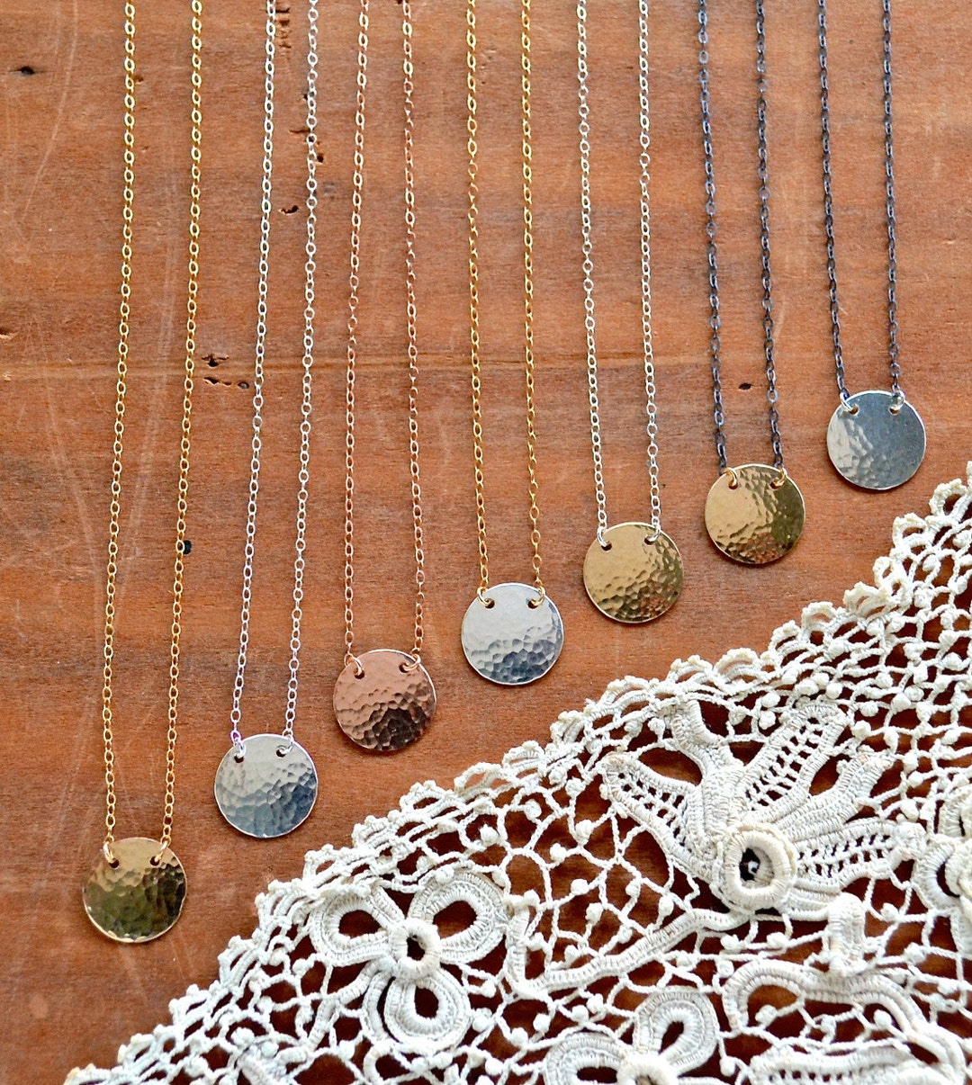 Speckle Necklace - Dappled Disc Necklace, Hammered Silver Disc Necklace ...