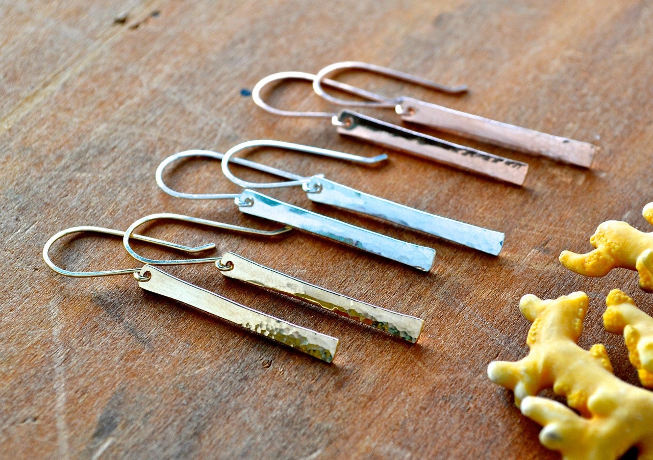 Pillar Earrings Gold Dappled Bar Earrings, Silver Dappled Sleek Bar ...