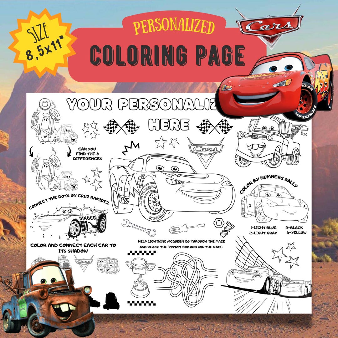 Cars Birthday Coloring Page, Lightning Mcqueen Birthday, Personalized ...
