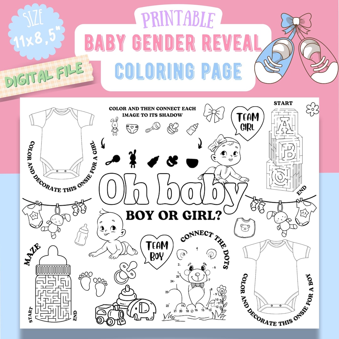Gender Reveal Coloring Page, Gender Reveal Party Games, Gender ...