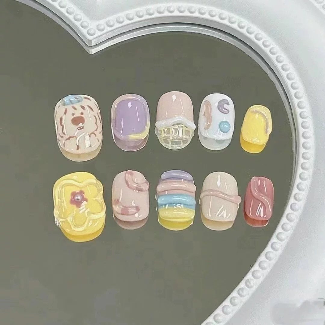 Extra Short Yellow Jelly Cute Cartoons Press-on Nails - Etsy