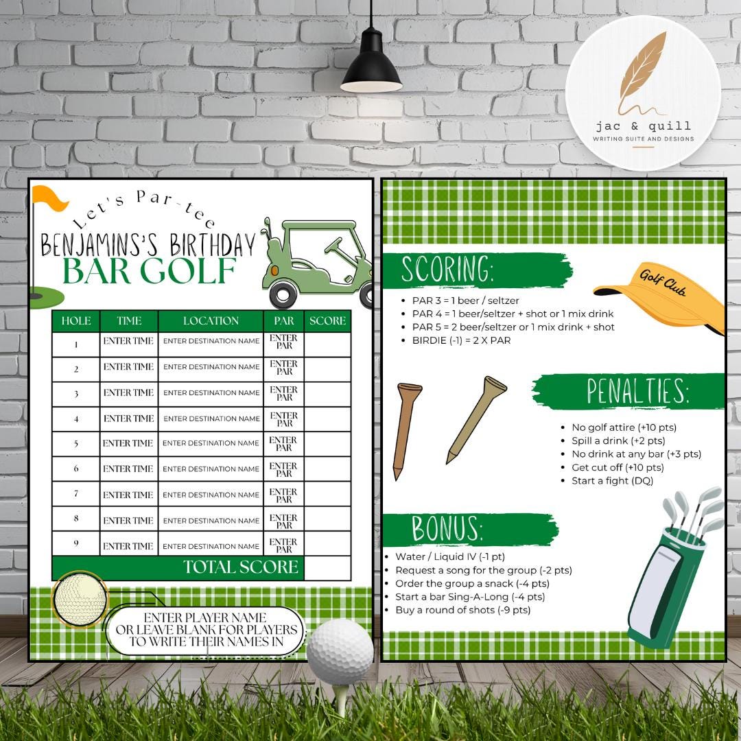 Bar Golf Scorecard | Editable Canva Template | Bar Golf | Bachelor ...