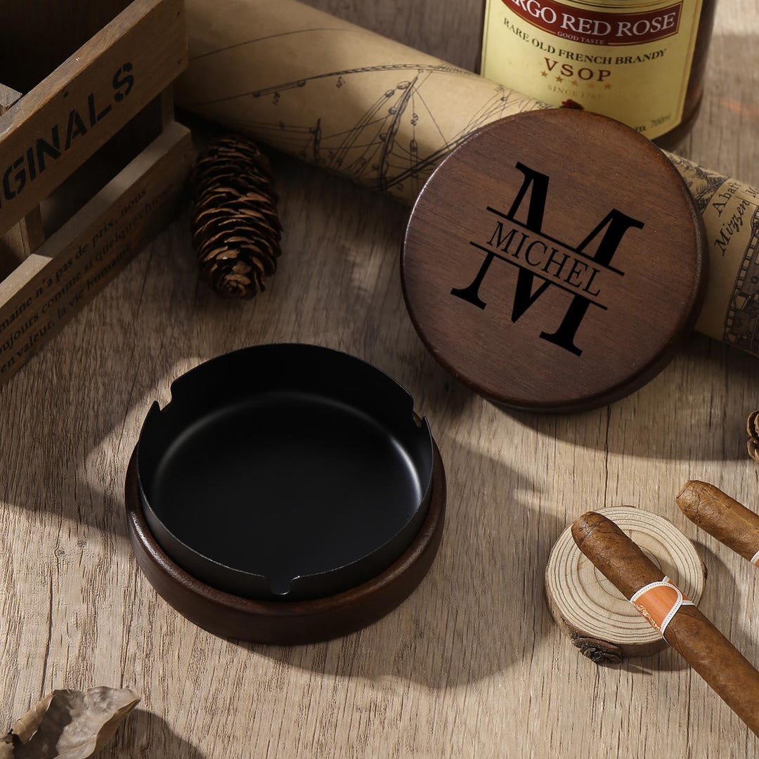 Personalized Cigar Ashtray With Lid, Custom Wood Ashtray With Name ...