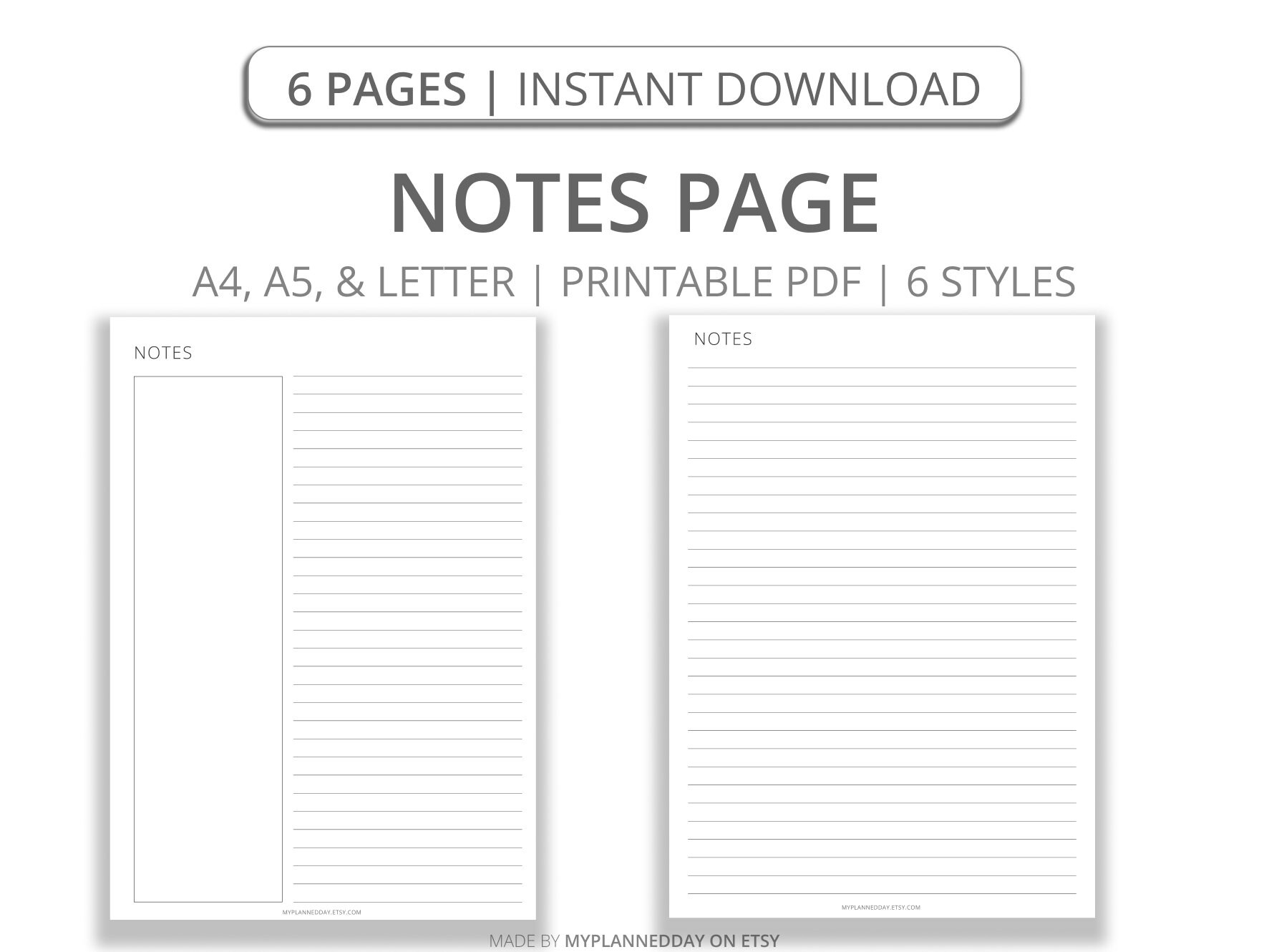 6 Styles, Notes Page Printable, Lined Notes Template, Note Taking ...