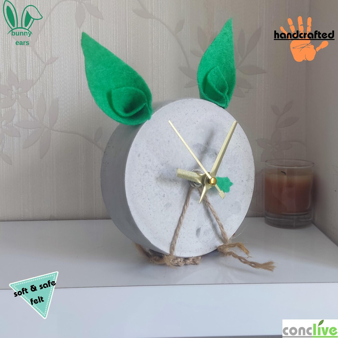 Concrete Easter Desk Clock With Felt Bunny Ears Creative Bunny Decor ...