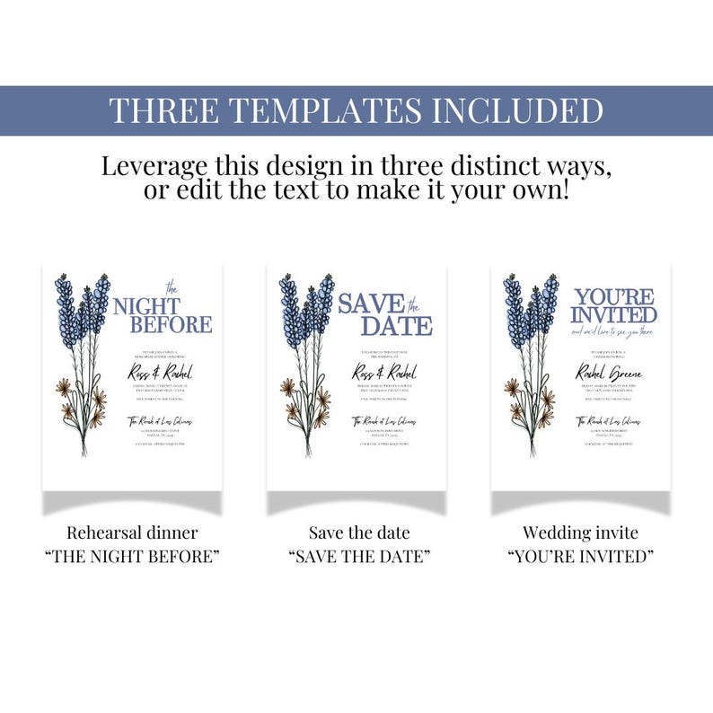 Texas Bluebonnet Wedding Invitation | Hand-illustrated, Customizable ...