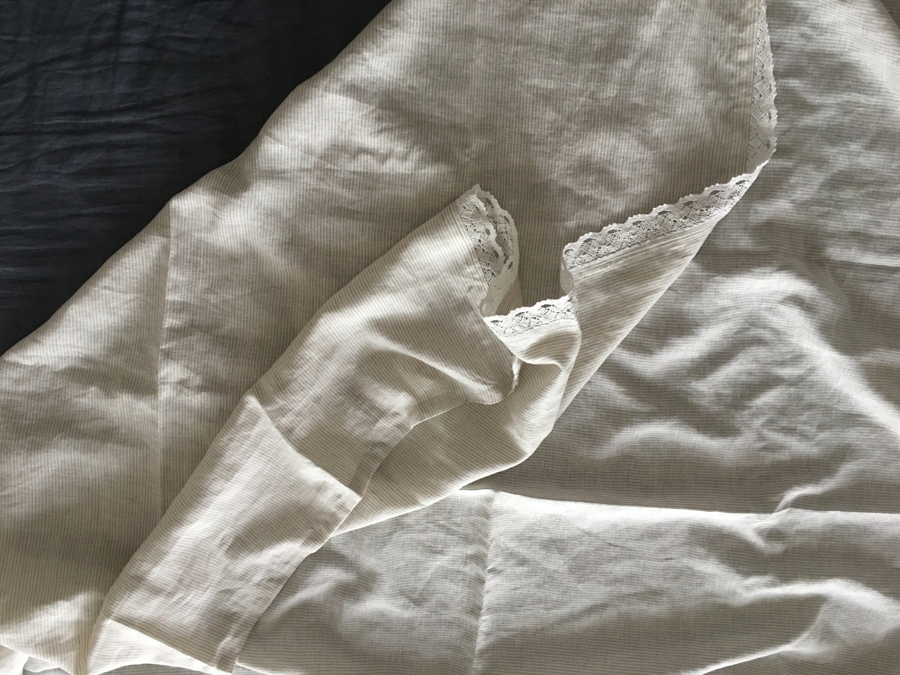 Stone washed Linen Bedding set striped linen sheet set | Etsy