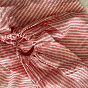 Stonewashed Linen Fitted Sheet, Red Striped Fitted Sheet, Custom Sizes ...