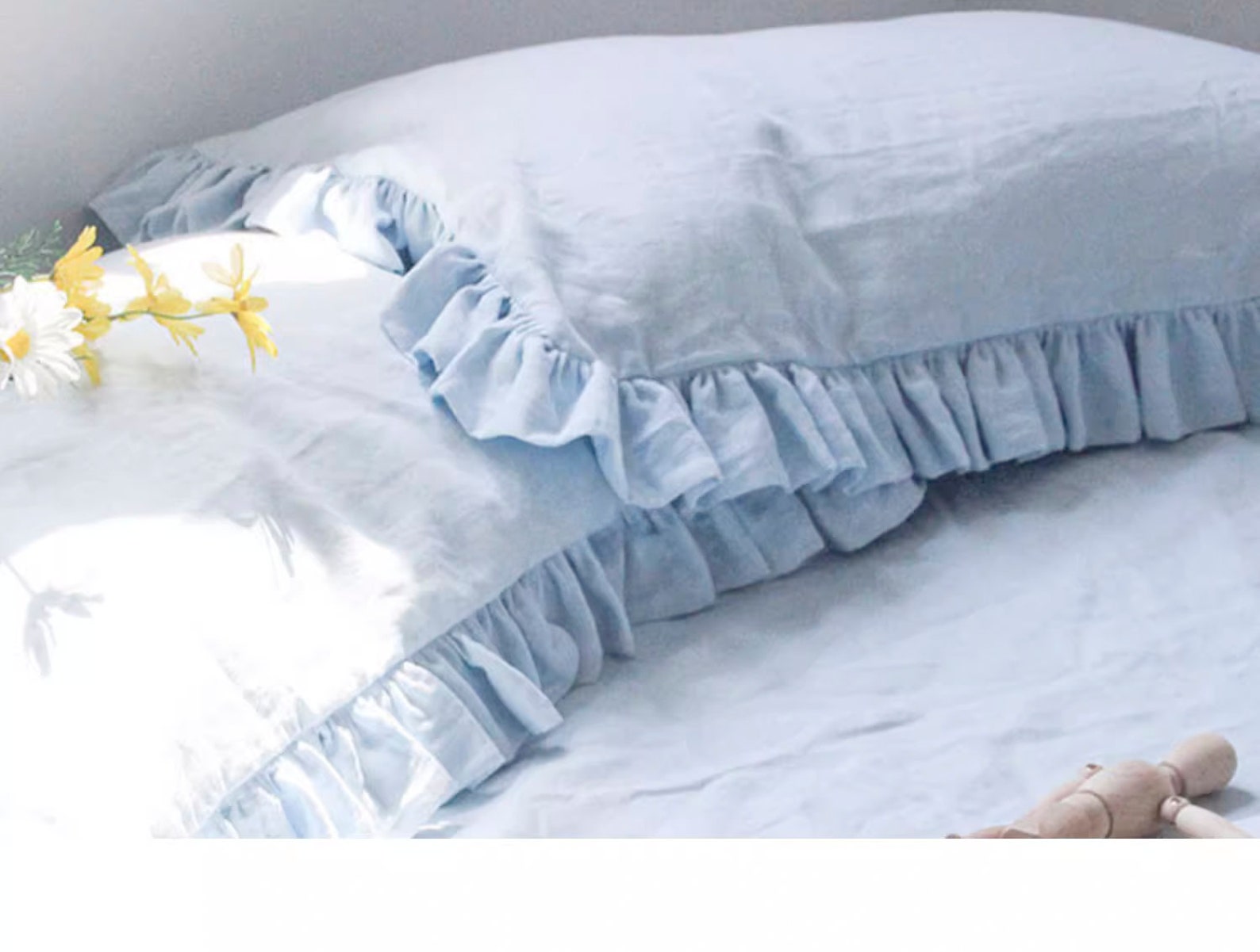 Set of TWO Shabby Chic PRE Washed Linen Ruffled Pillowcases Hand Made ...