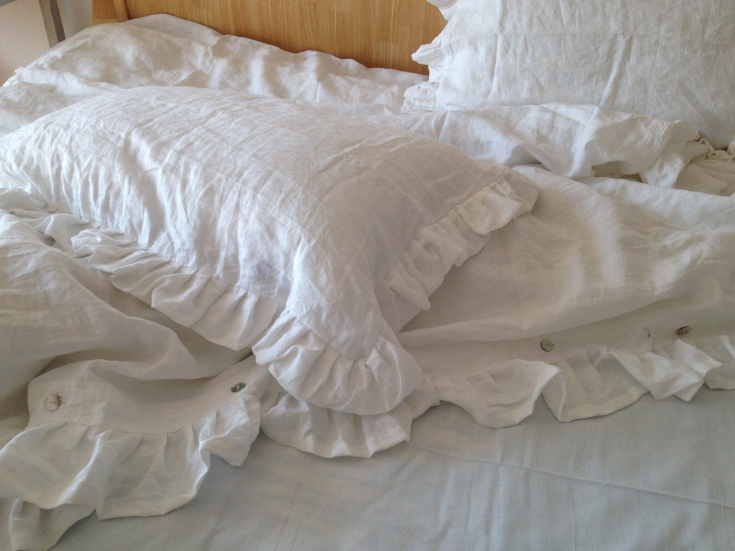 Set of 3 Shabby softened Linen bedding. Ruffled linen duvet | Etsy