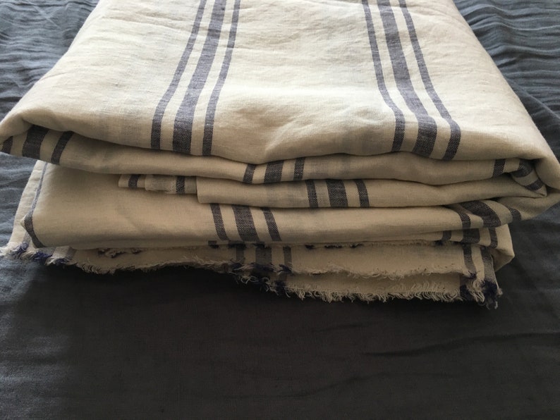 Set of 3 Stone Washed Pure Linen White and Blue Striped | Etsy