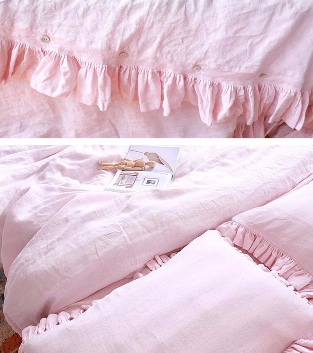 Frilled Linen Bedding Set Linen Duvet Cover With Ruffles From - Etsy