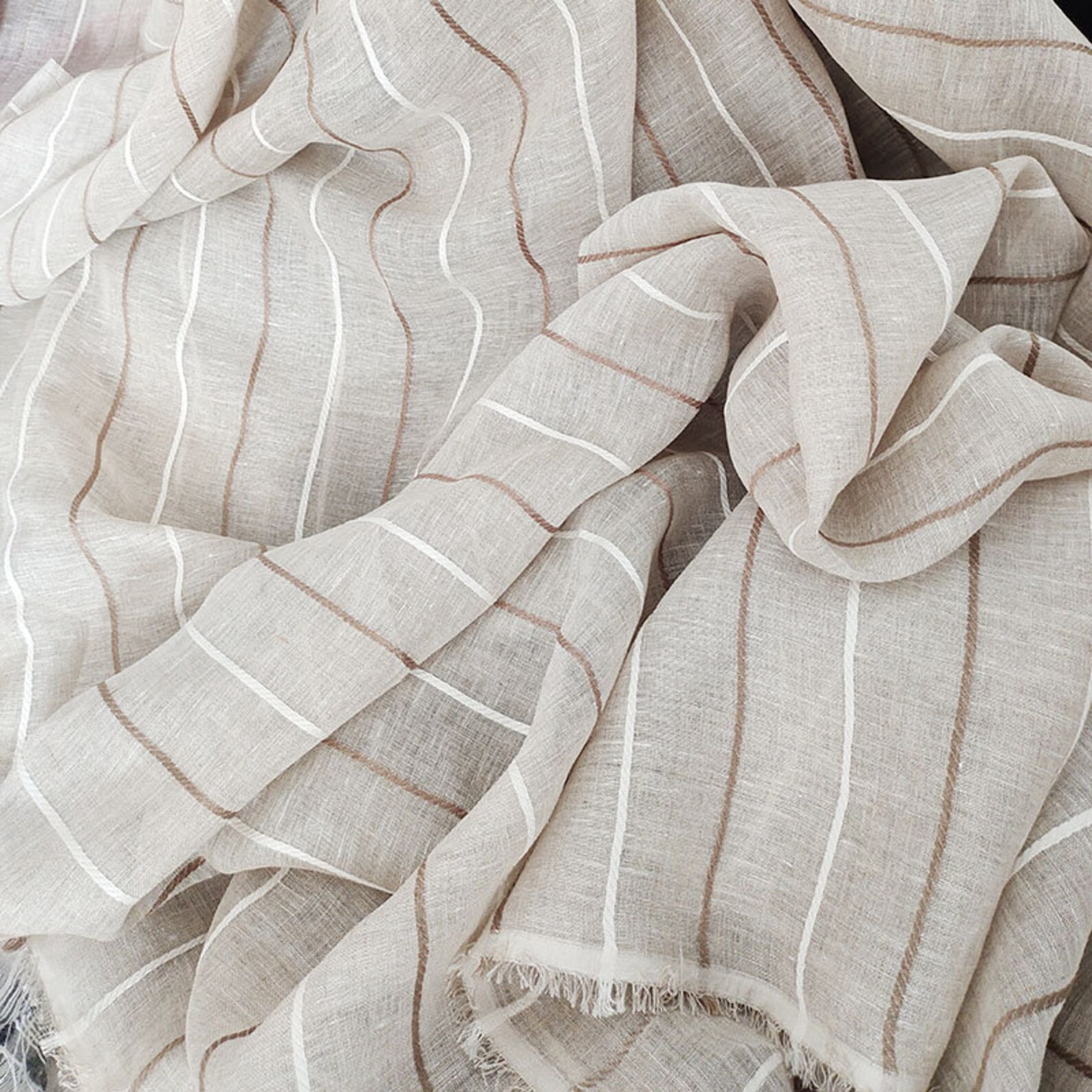 Extra Wide Sheer Linen Fabric Natural Beige With Golden Brown - Etsy