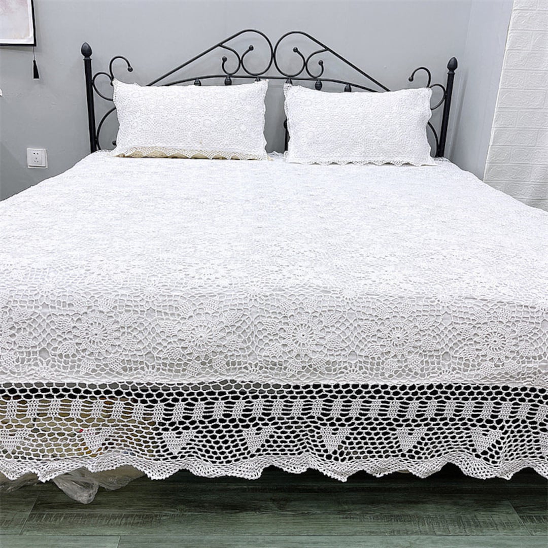 Set of 3 Hand Crochet Bedspread, Bed Cover, Vintage Lace Blanket With 2 ...