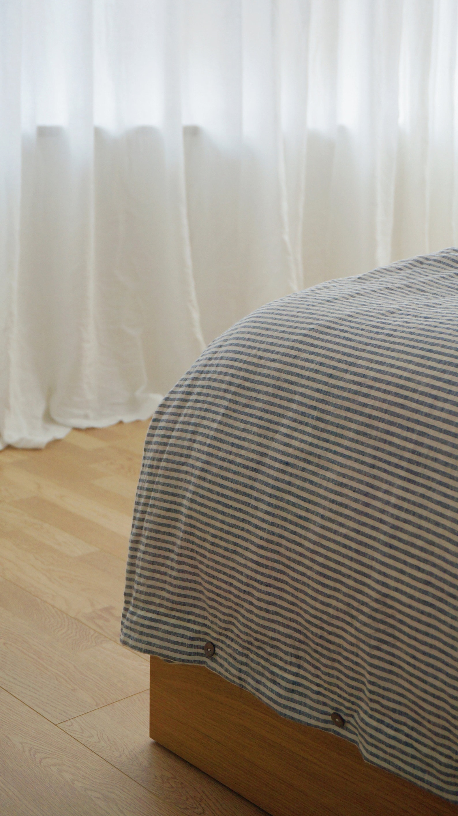 Washed European Linen Bedding Set, Blue Striped Duvet Cover Set, 3 ...