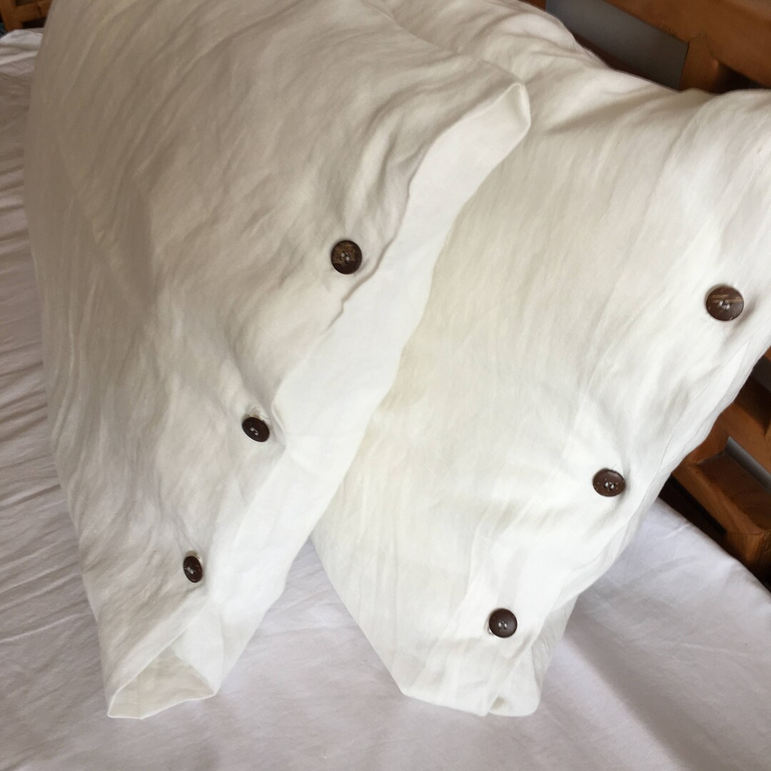 Stone-washed 100% Linen Pillowcase With Coconut Button Closure Various ...