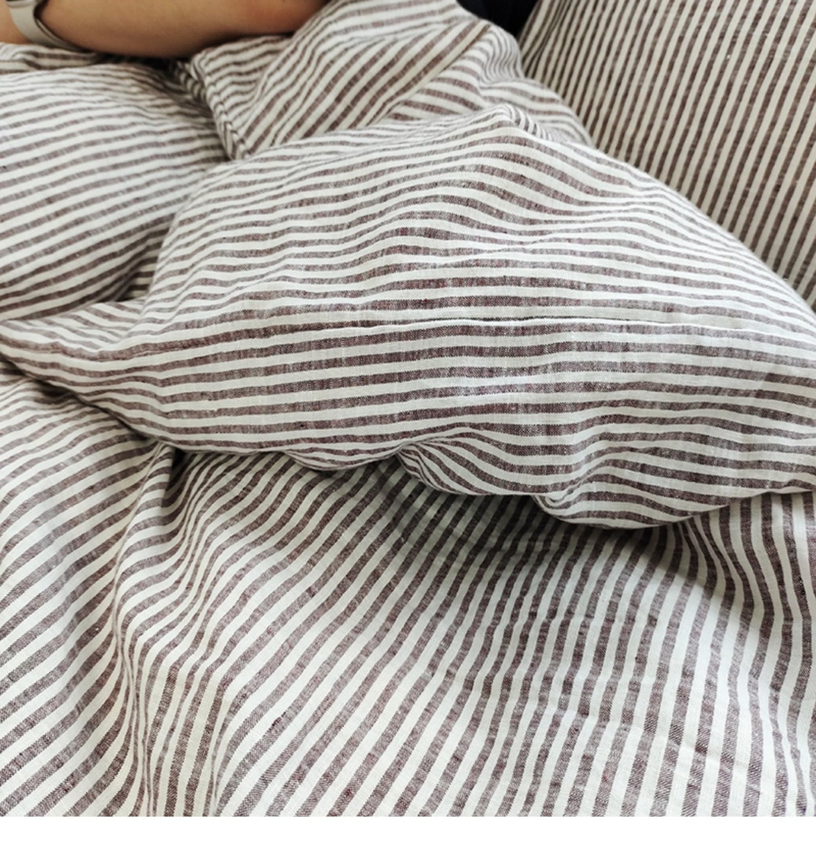 Set of 3 Stone Washed Pure Linen Brown Striped Bedding Linen - Etsy