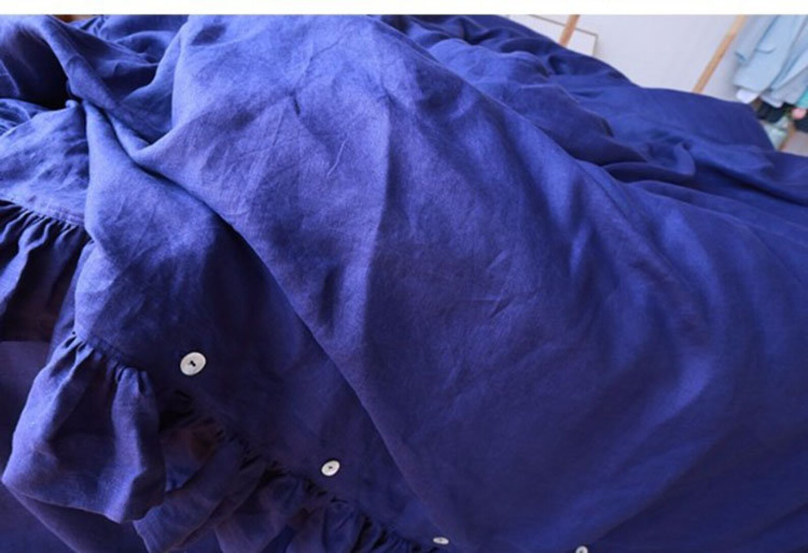 Royal Blue Organic Hemp Ruffles Duvet Cover With 2 Pillowcases - Etsy