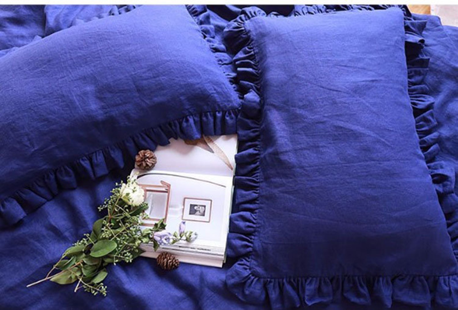 Royal Blue Organic Hemp Ruffles Duvet Cover With 2 Pillowcases - Etsy