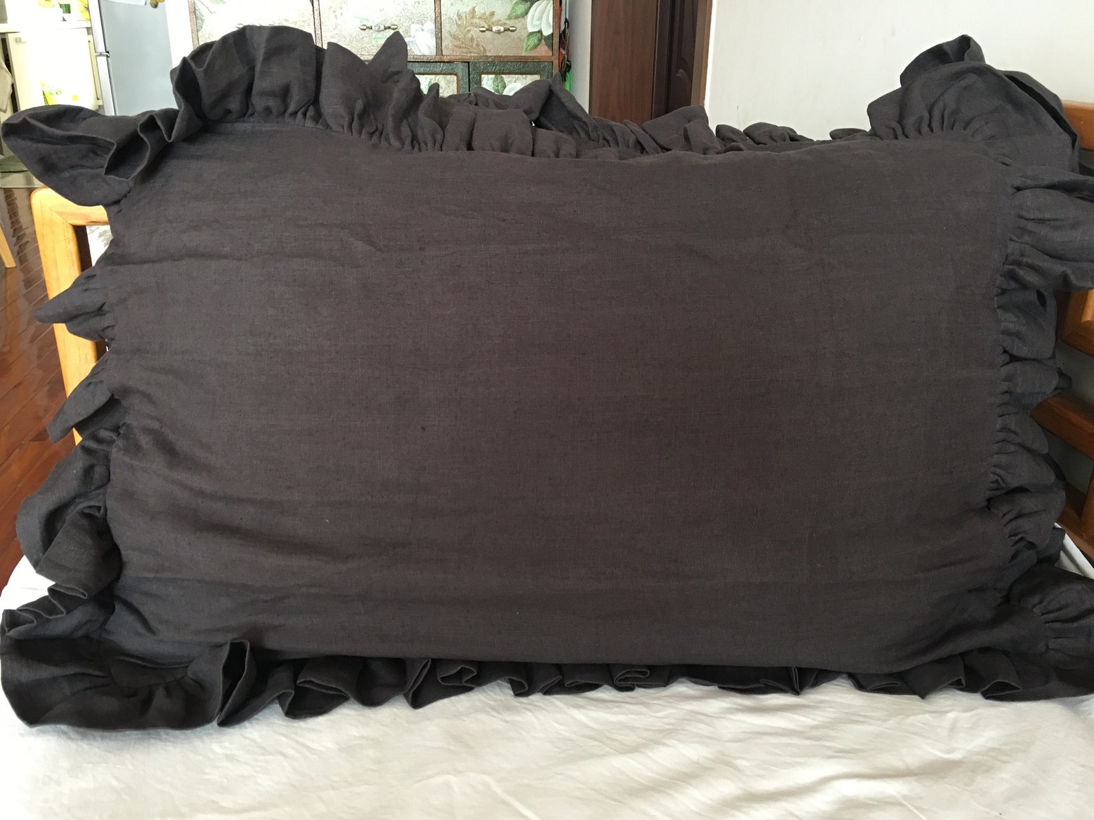 TWO Shabby Chic 100% Hemp Pillowcases Ruffled Brown Black - Etsy