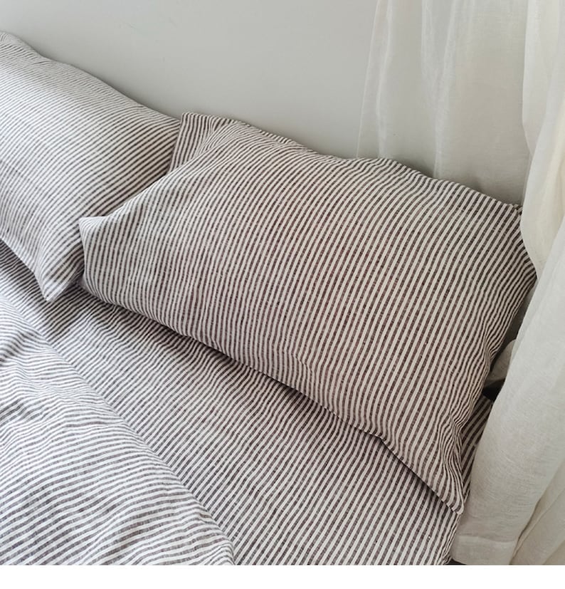 Set of 3 Stone Washed Pure Linen Brown Striped Bedding Linen - Etsy