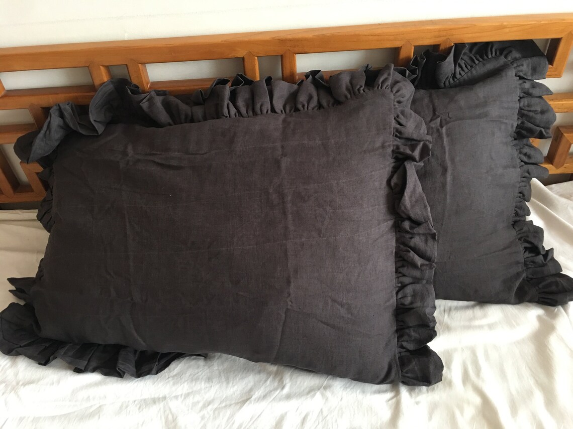 TWO Shabby Chic 100% Hemp Pillowcases Ruffled Brown Black - Etsy