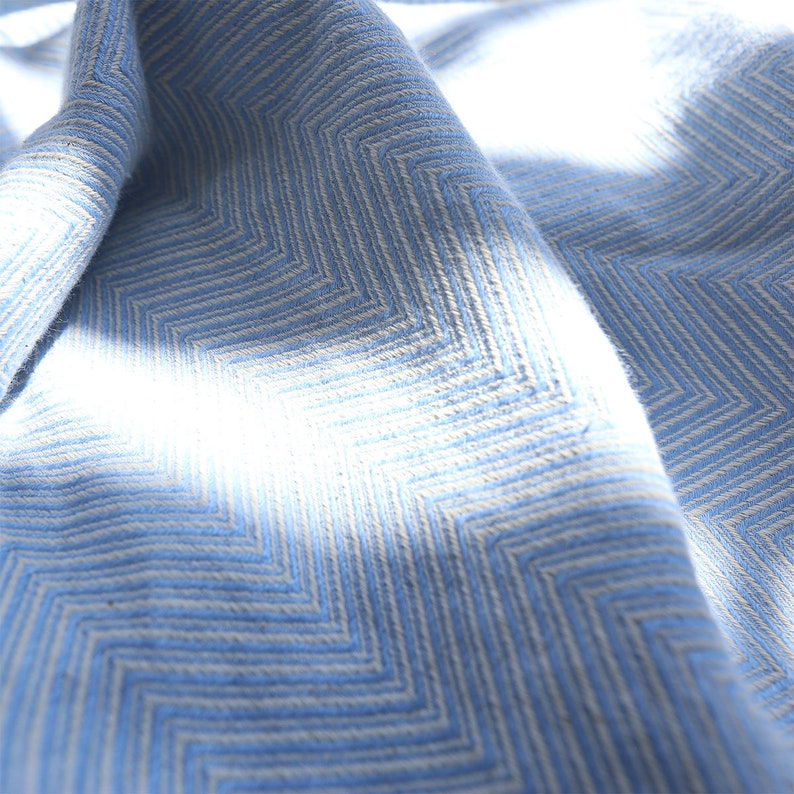 Softened Pure Linen Blanket Wrap, Dense Woven Herringbone Throw in Blue ...