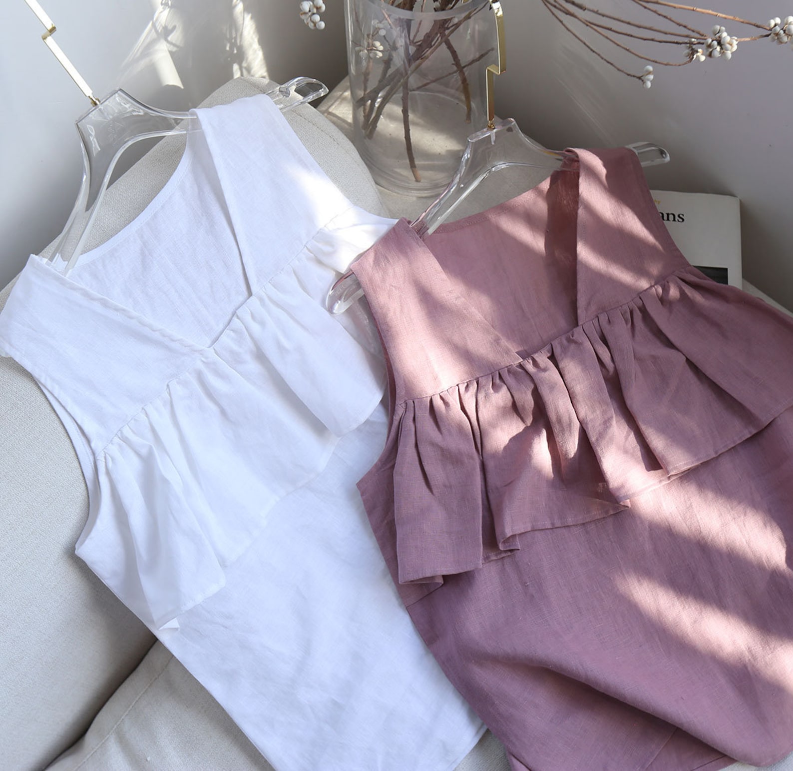 Sleeveless Linen Women Blouse Ruffled Linen Top - Etsy