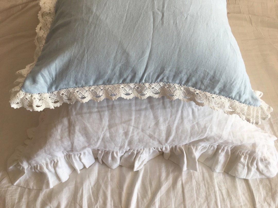 A PAIR! Shabby Chic Pre Washed 100% Flax Linen Large European Square ...