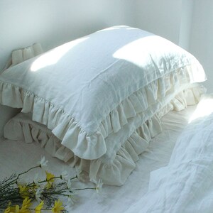 Set of TWO Shabby Chic PRE Washed Linen Ruffled Pillowcases Hand Made ...