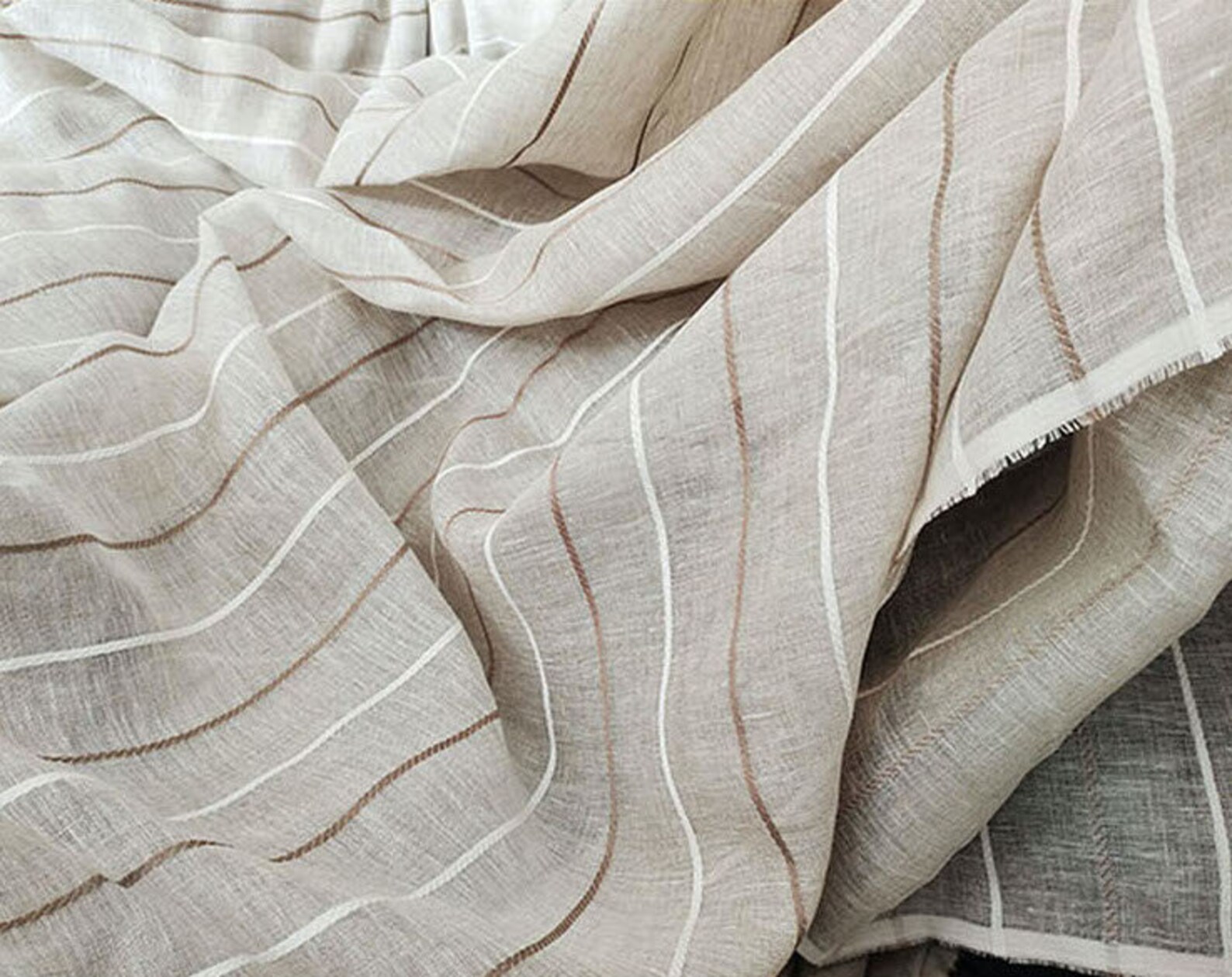 Extra Wide Sheer Linen Fabric Natural Beige With Golden Brown - Etsy