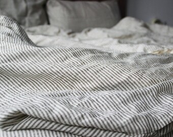 Stone Washed Pure Linen Bedding Red Striped Duvet Cover 2 | Etsy