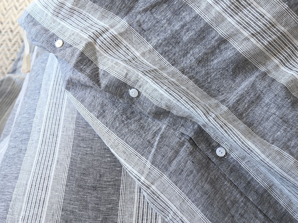 Set of 3 Stone Washed Pure Linen Yarn Dyed Gray Striped - Etsy