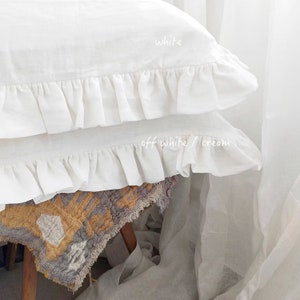 Set of TWO Shabby Chic PRE Washed Linen Ruffled Pillowcases Hand Made ...
