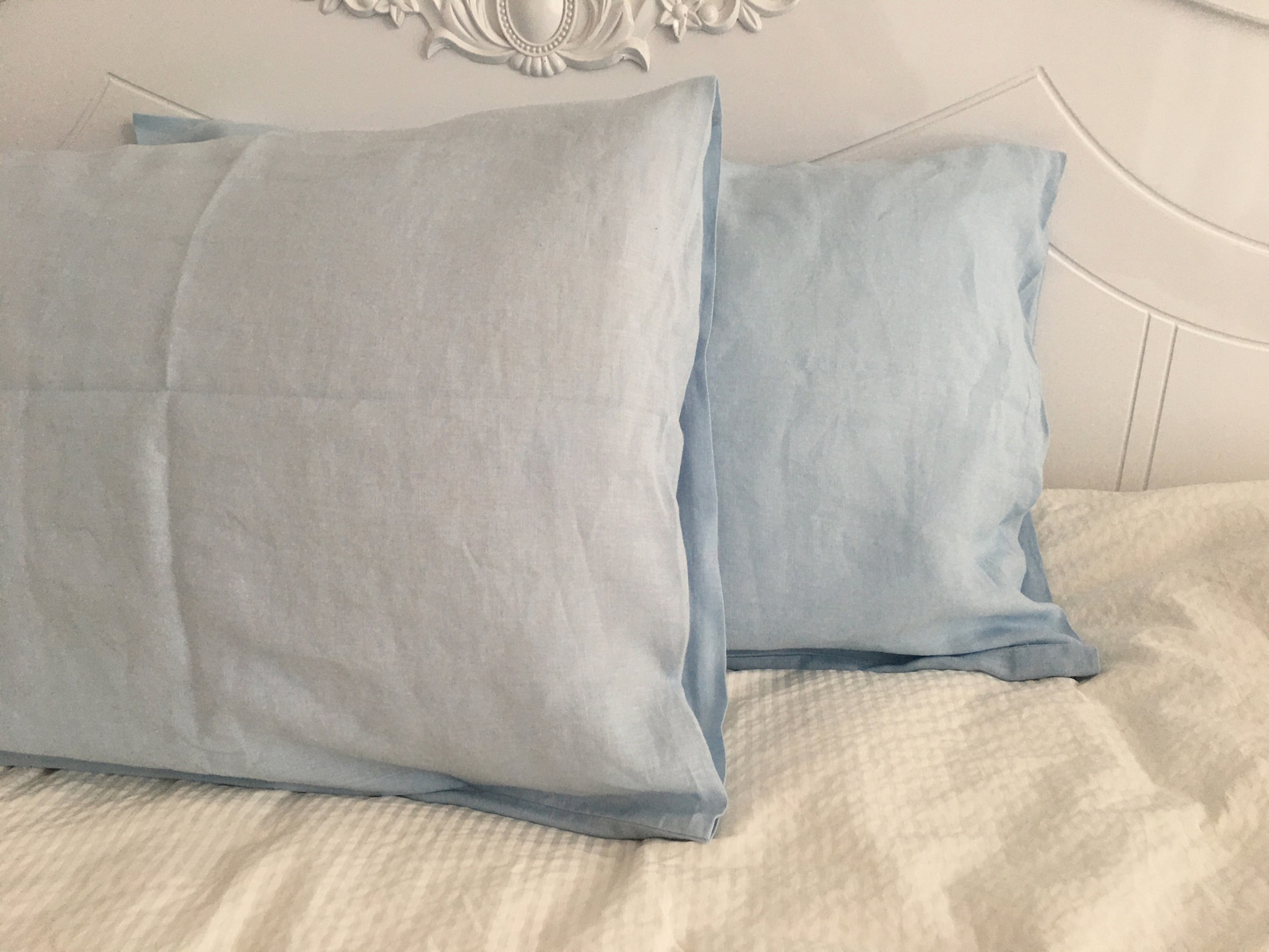Baby Blue Linen Duvet Cover Set — Prewashed, Includes Two Pillowcases ...