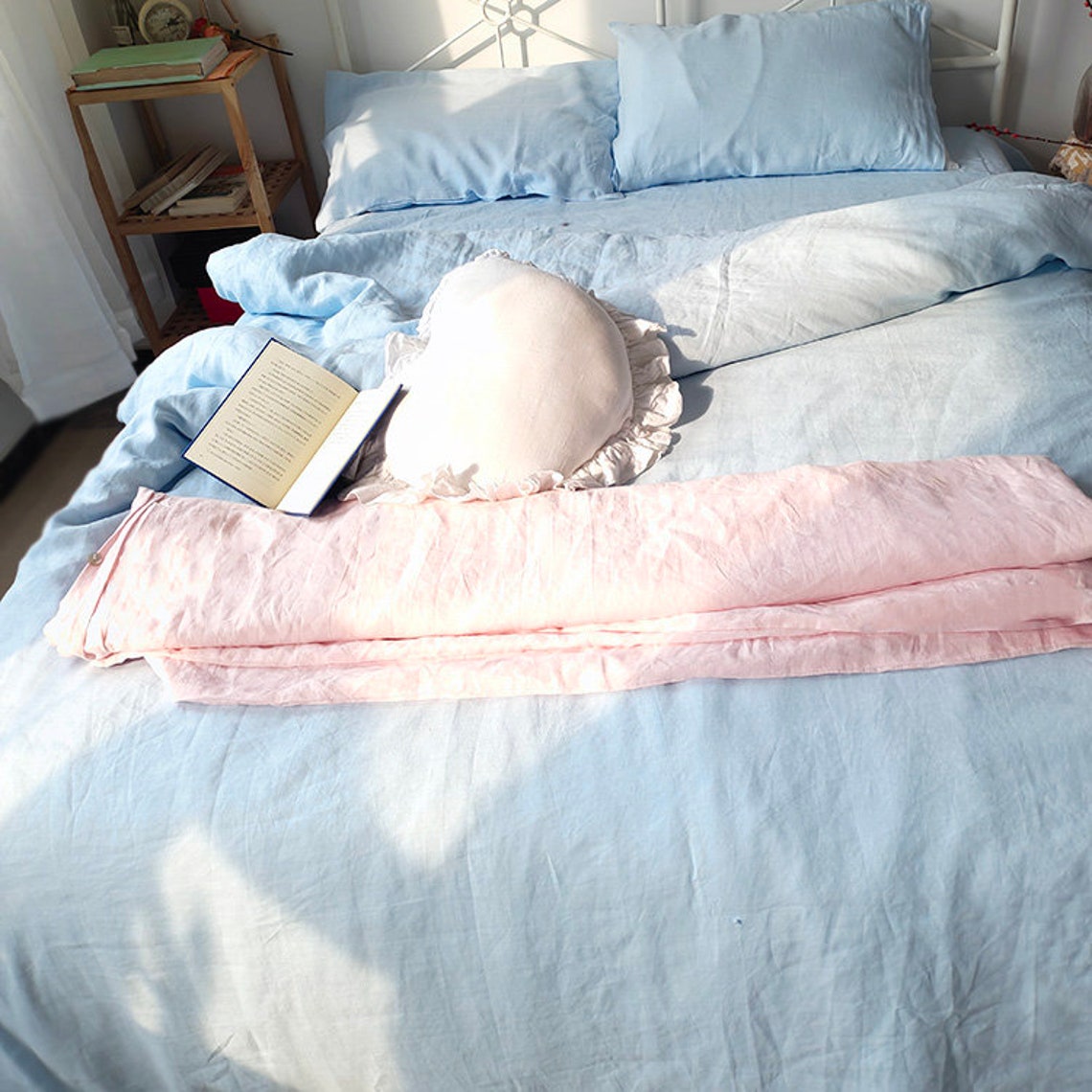 Set of 4 Stone Washed Linen Sheet Set Flat Sheet Fitted Sheet | Etsy