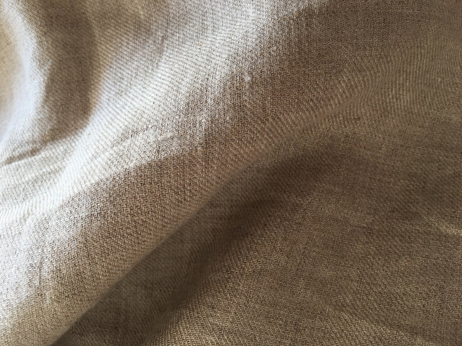 Extra Wide Linen Twill Woven Fabric 100% Flax White / Natural Beige Eco ...