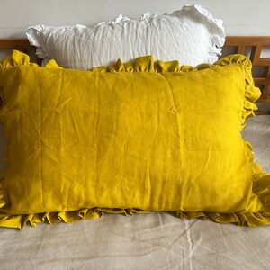 Set of TWO Shabby Chic PRE Washed Linen Ruffled Pillowcases Hand Made ...
