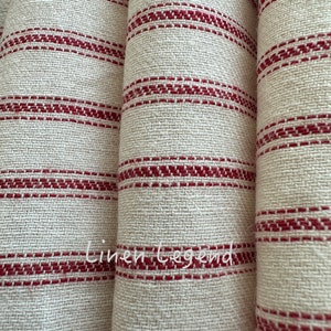 Extra Wide Yarn Dyed Linen Fabric - Farmhouse Red Stripe, Vintage Red ...