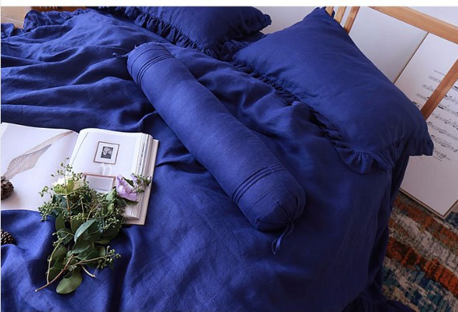 Royal Blue Organic Hemp Ruffles Duvet Cover With 2 Pillowcases - Etsy