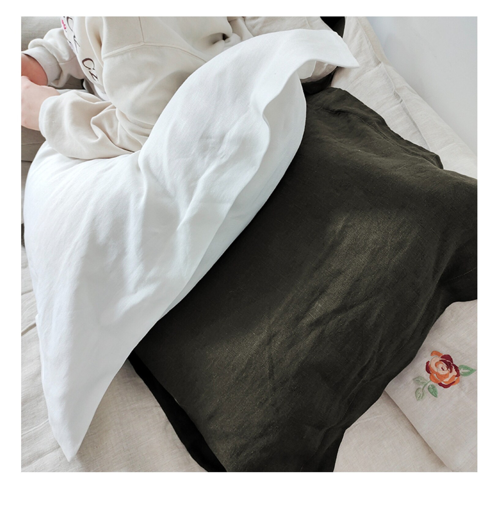 Rustic Flanged Oxford Style Pillowcase: Pre-washed Heavy Linen Euro ...