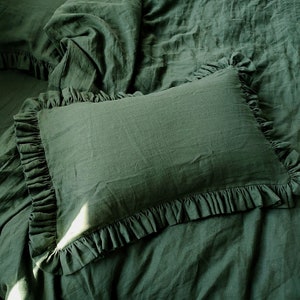 Set of TWO Shabby Chic PRE Washed Linen Ruffled Pillowcases Hand Made ...